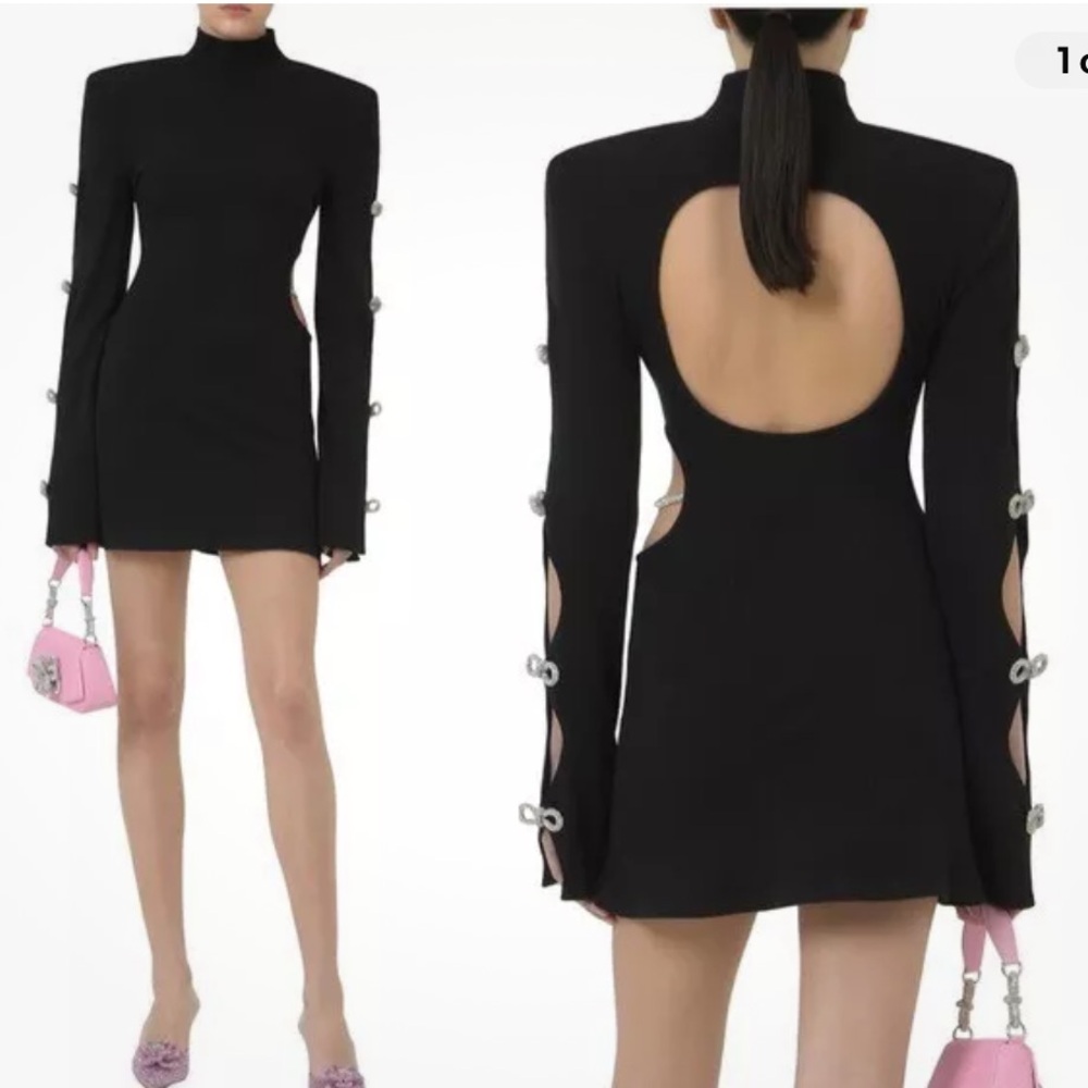 Mach & Mach Crystal Embellished Bow Cut Mini Dress - Gem